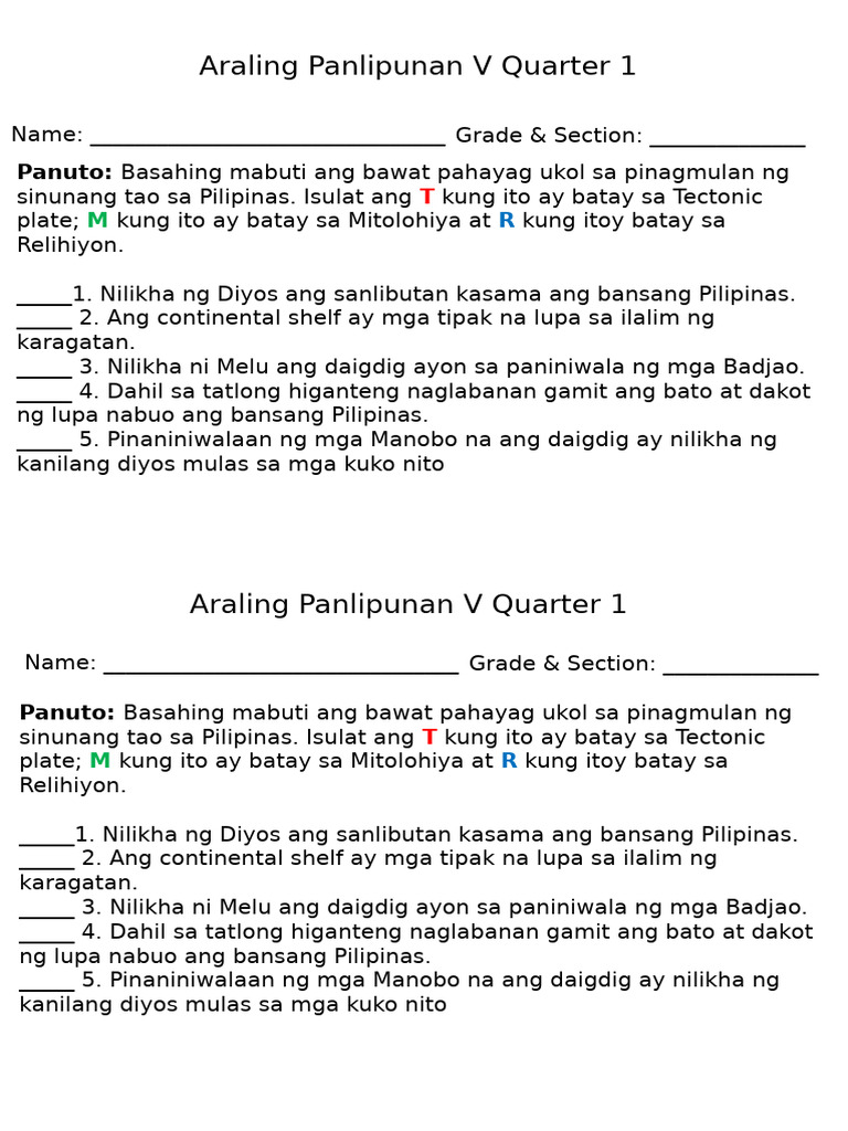 Araling Panlipunan 5 Quarter 1 Week 2 | PDF
