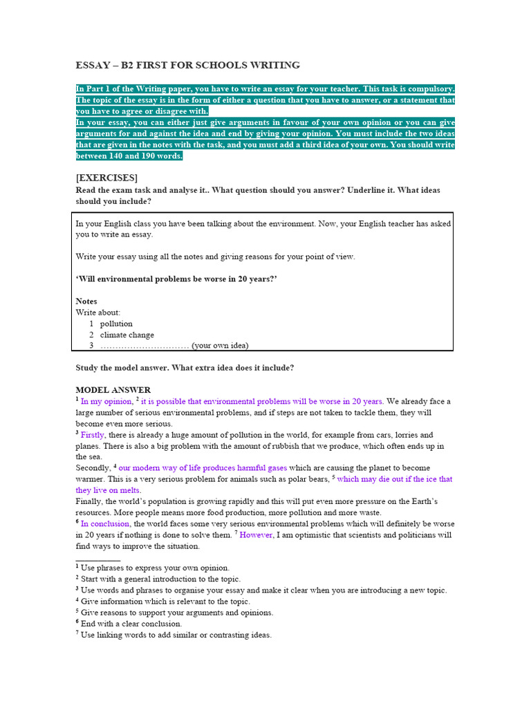Essay - B2 First For Schools Writing - Ept | PDF | Reason | Essays