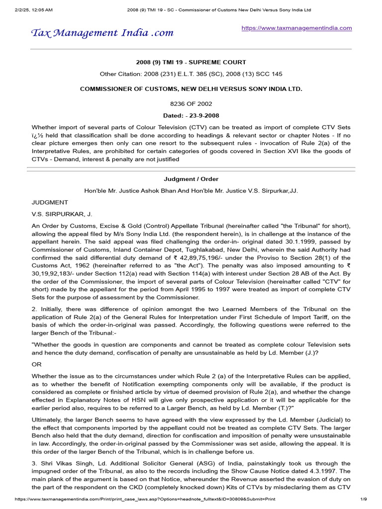 Supreme Court Ruling on CTV Imports | PDF | Judgment (Law) | Customs