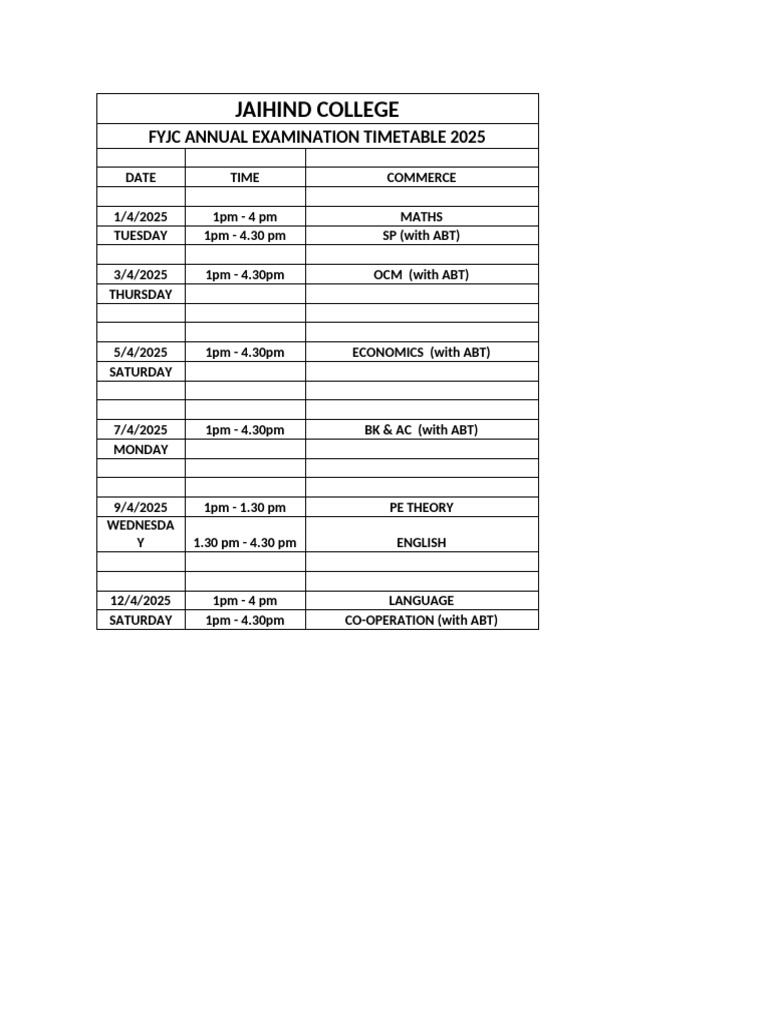 Fy Annuals Timetable 25 | PDF