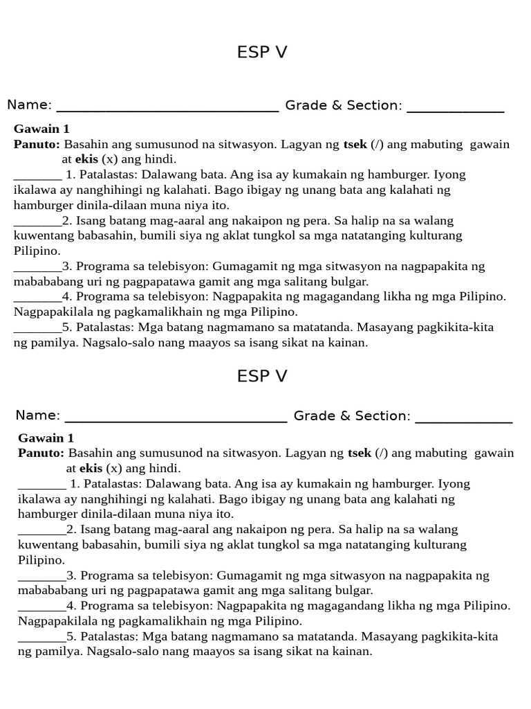 ESP5 Quarter 1 Week 1 | PDF