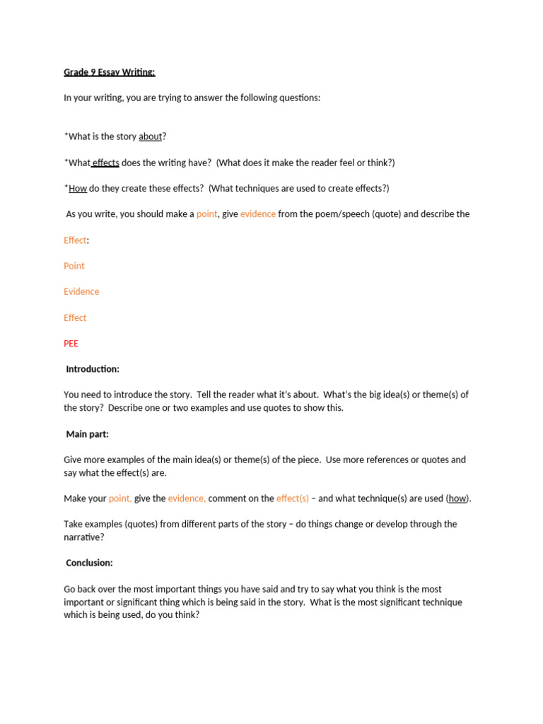 Grade 9 Essay Writing Guide | PDF