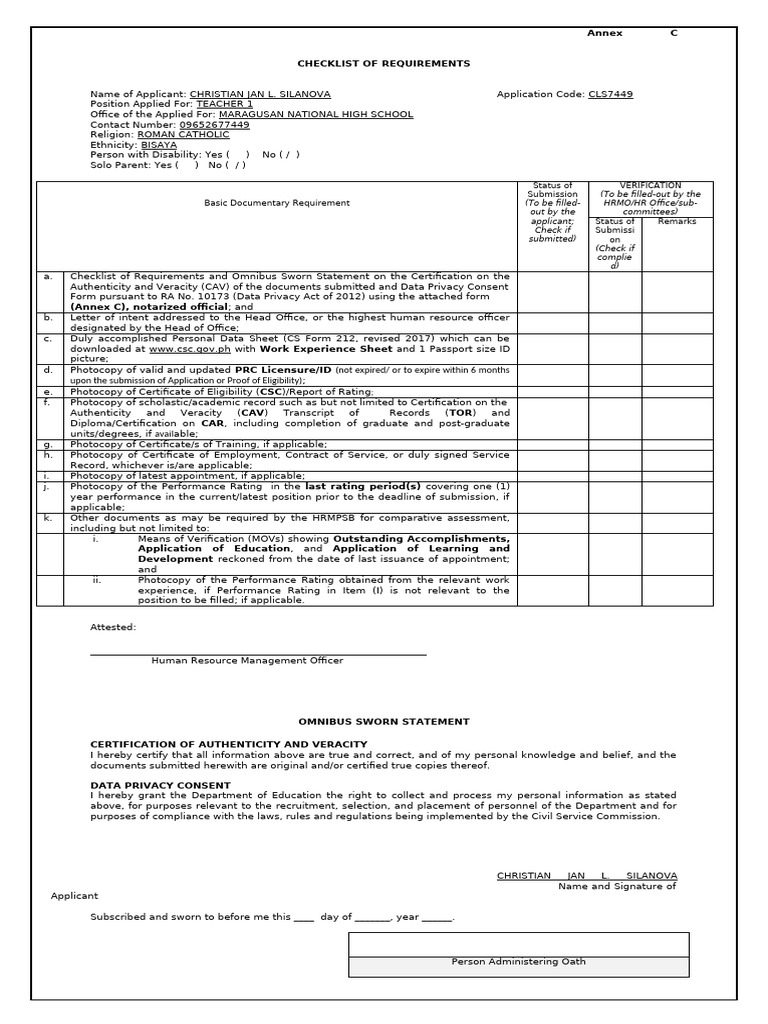 Anex C Checklist of Requirements 1 | PDF