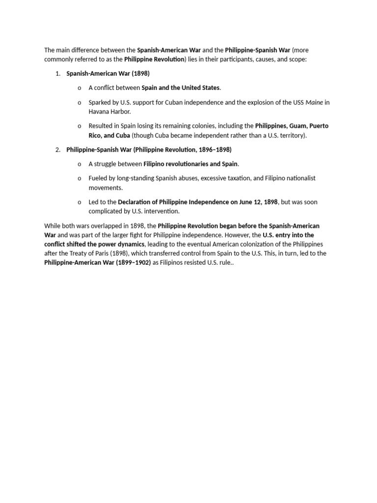 diffference of Spanish-American war and Spanish-Philippine war | PDF
