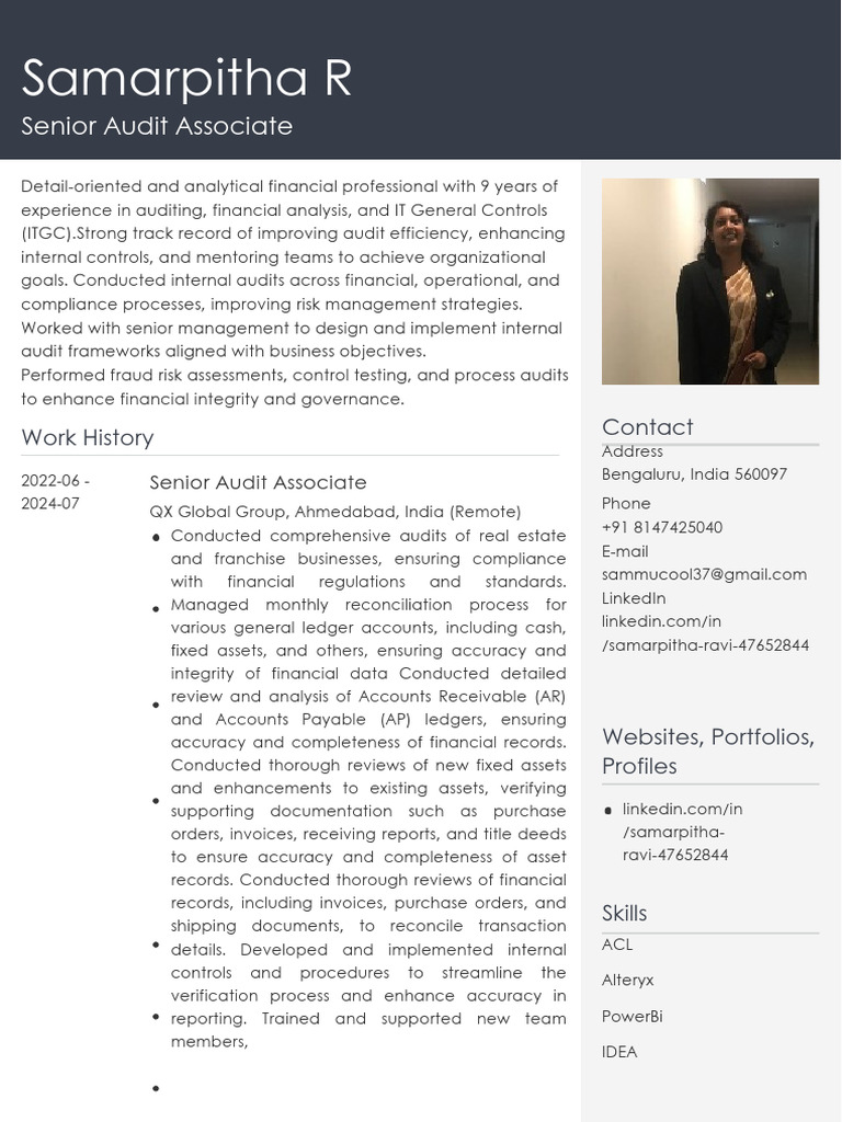 SAMARPITHA_CV.pdf | PDF | Audit | Internal Control