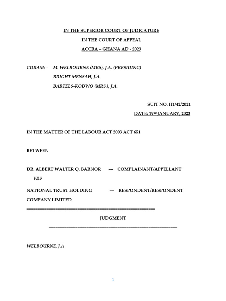 DR Albert Walter Q Barnor Vrs National Trust Holding Company LTD 2023 ...