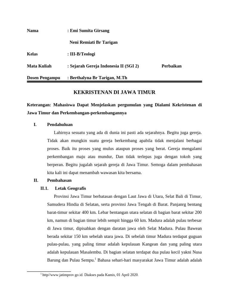 Perbaikan Sejarah Kekristenan Di Jawa Timur - IIIB | PDF