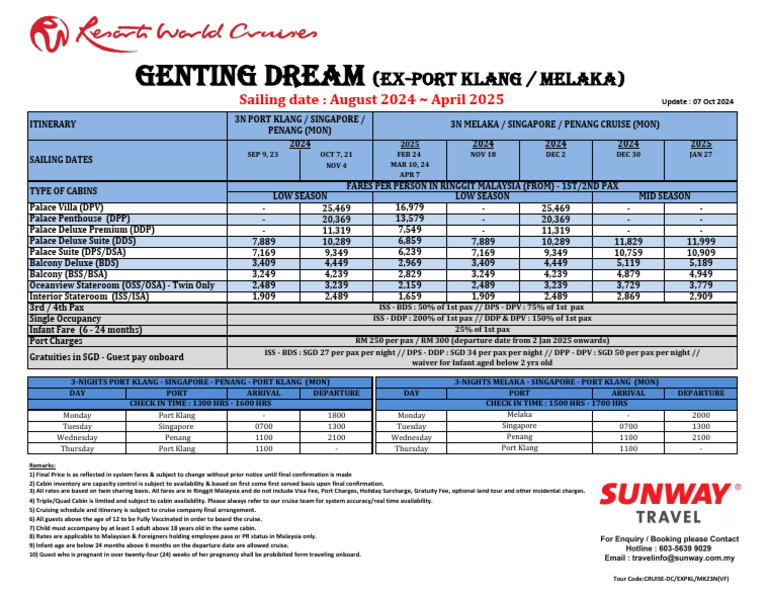 2024-2025 Genting Dream Cruise Itinerary | PDF