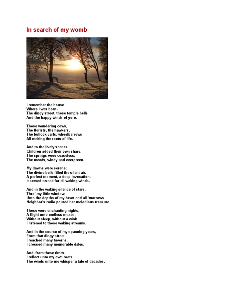 In Search of My Womb - Poem - Subramanian A | PDF | Religion & Spirituality