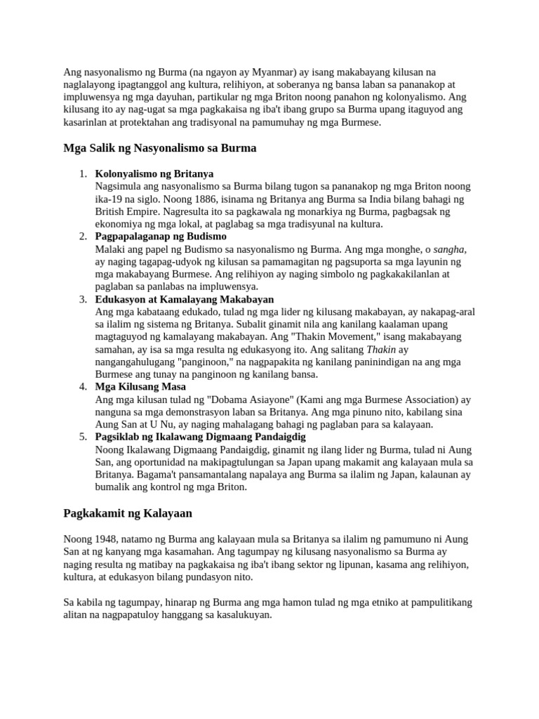 Ang Nasyonalismo NG Burma | PDF
