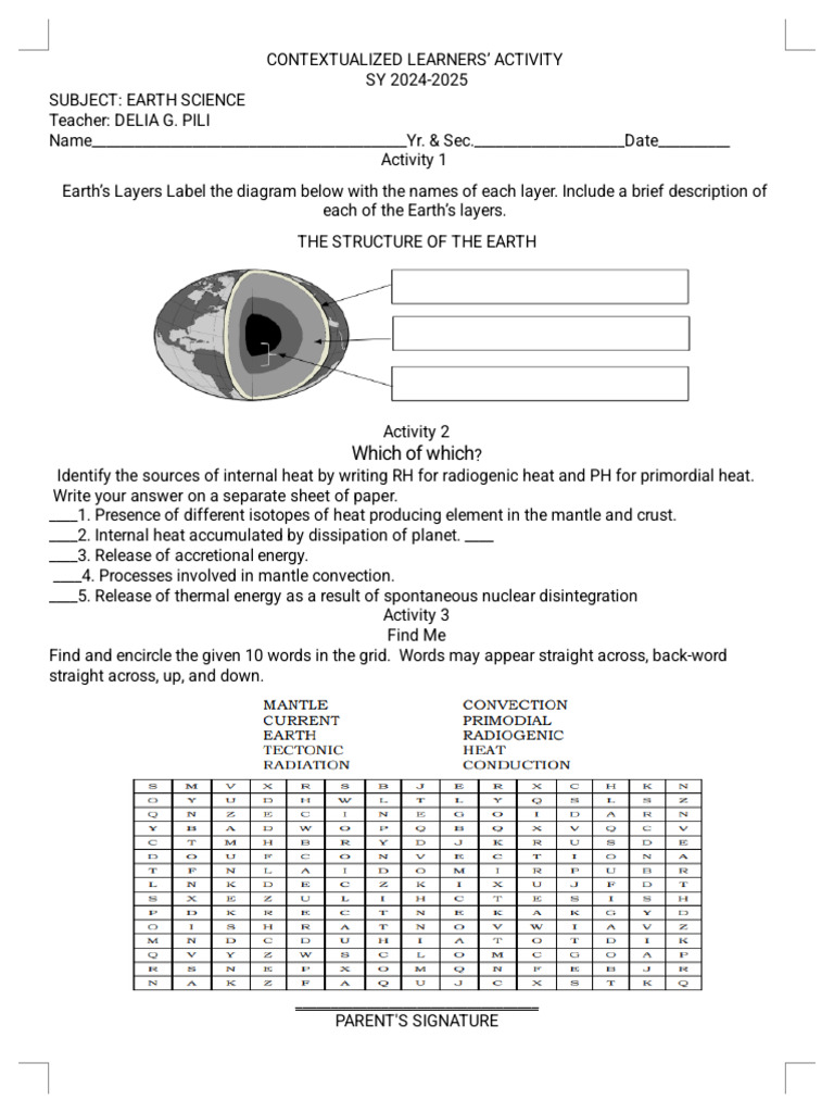 Contextualized Learners Activity in Earth Science q2 | PDF