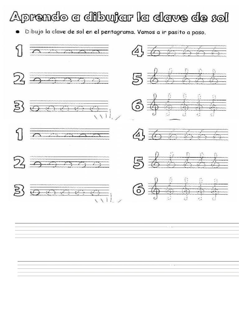 Ficha Clave de Sol, Pentagrama y Notas Musicales | PDF
