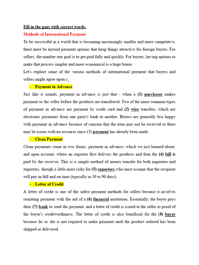 International Payment Methods Explained | PDF | Payments | Letter Of Credit