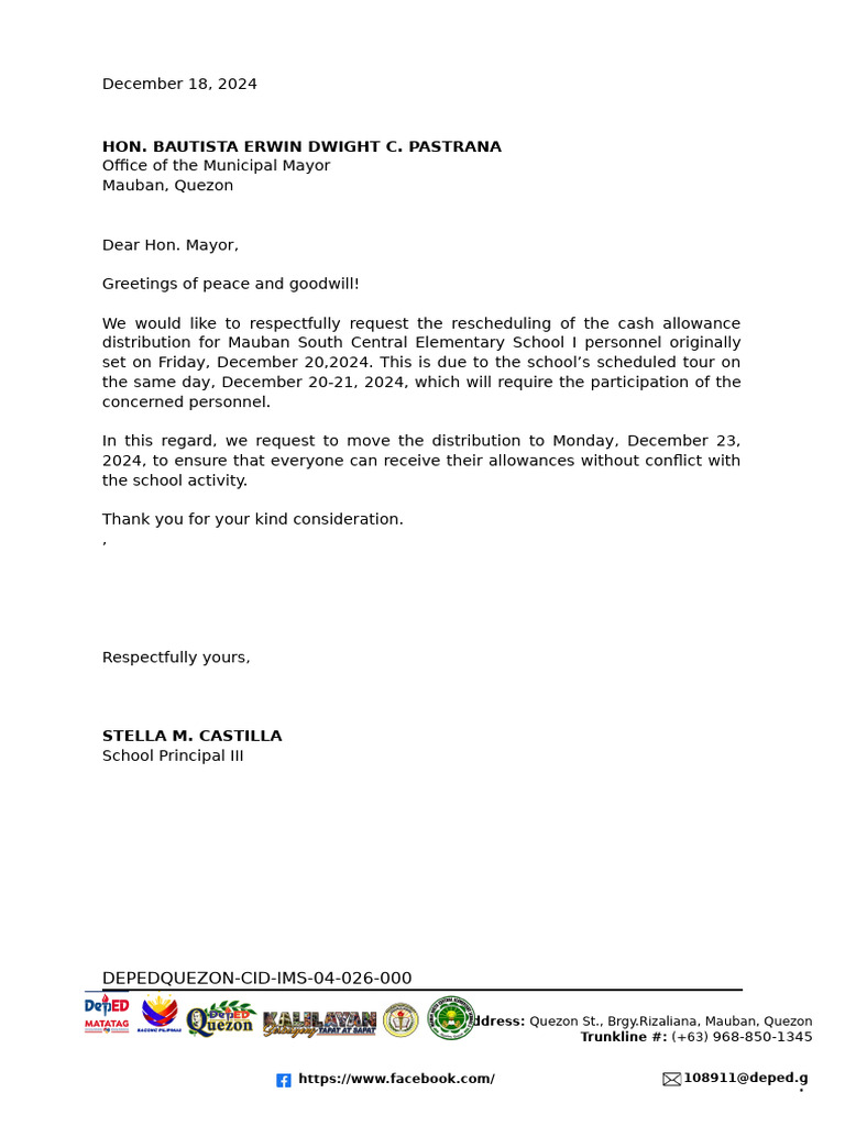 Cash Allowance Resched | PDF