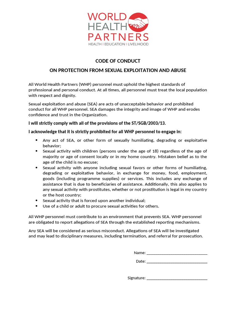 Code of Conduct PSEA | PDF