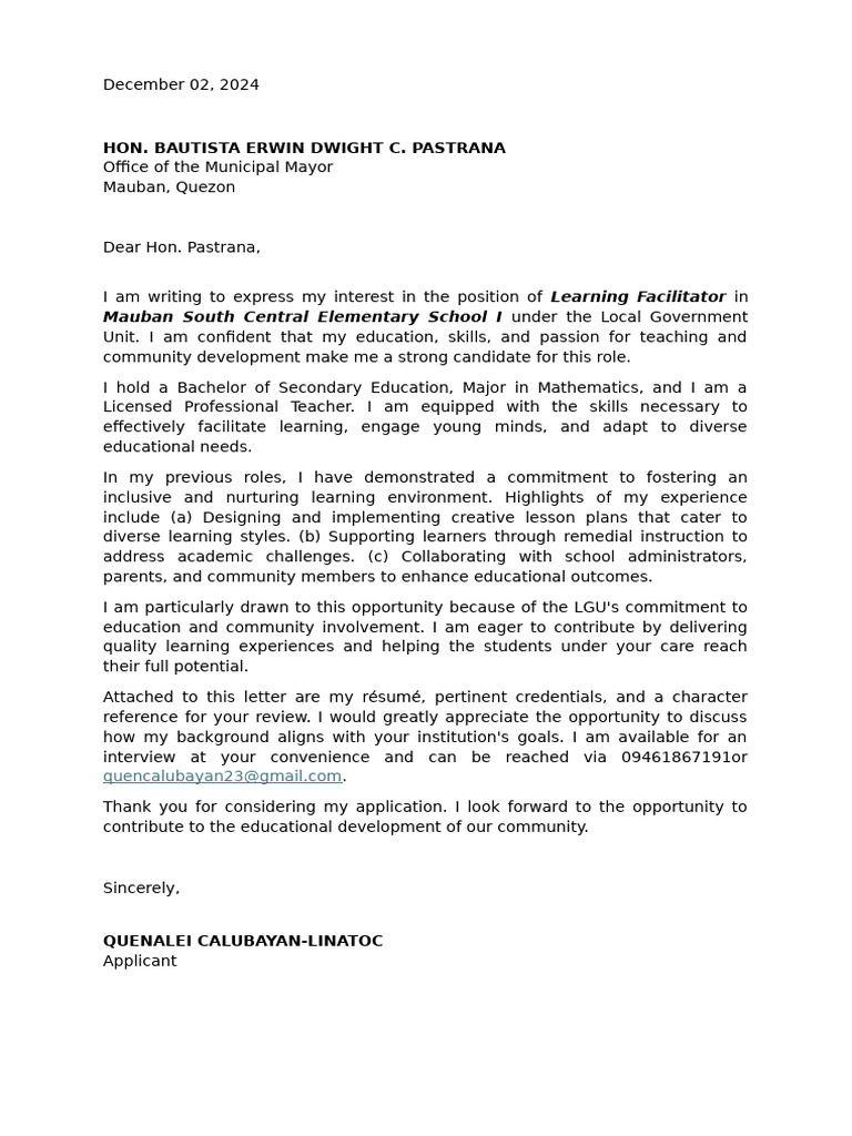 Lai Application Letter | PDF