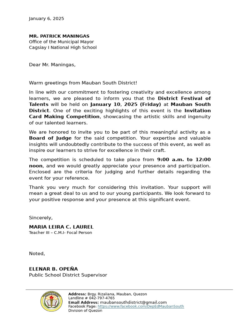 INVITATION LETTER JUDGE | PDF