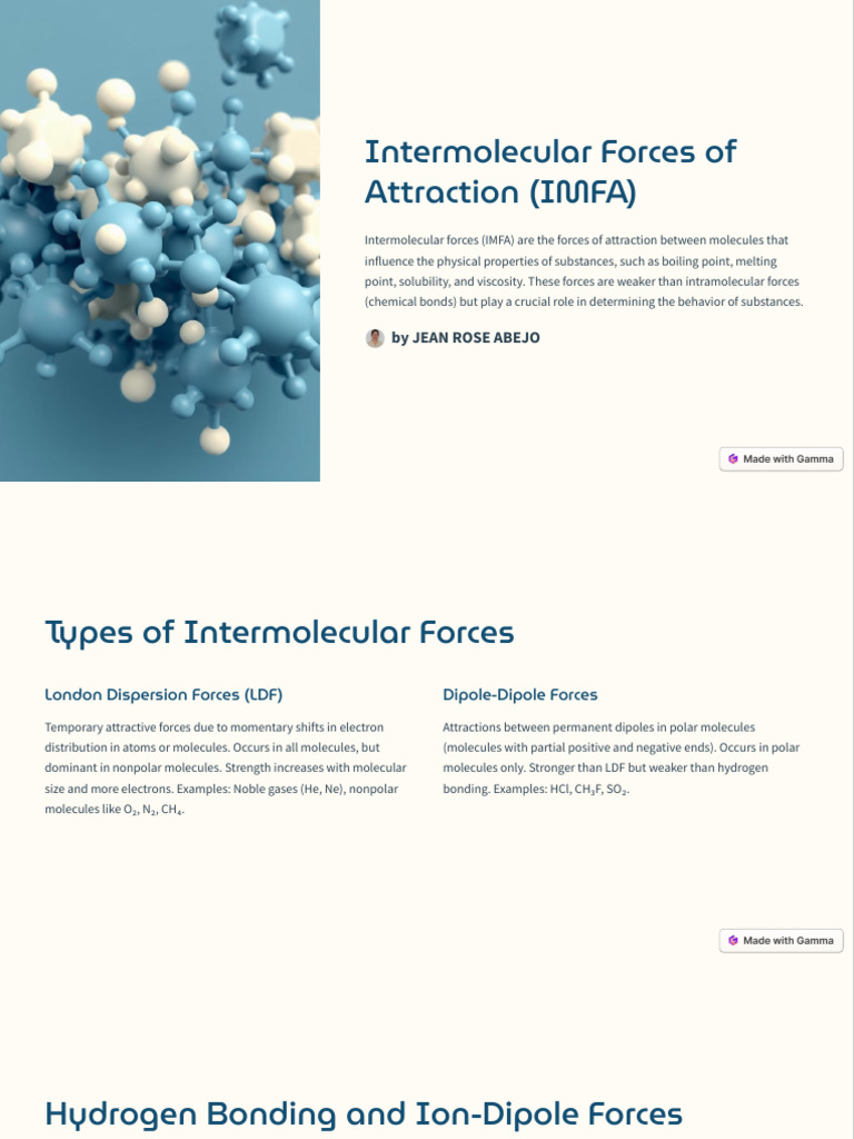 Lesson 3.3 Intermolecular Forces of Attraction IMFA | PDF | Intermolecular Force | Chemical Polarity