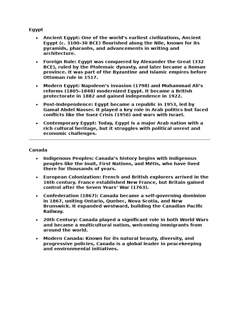 Egypt and Canada History | PDF