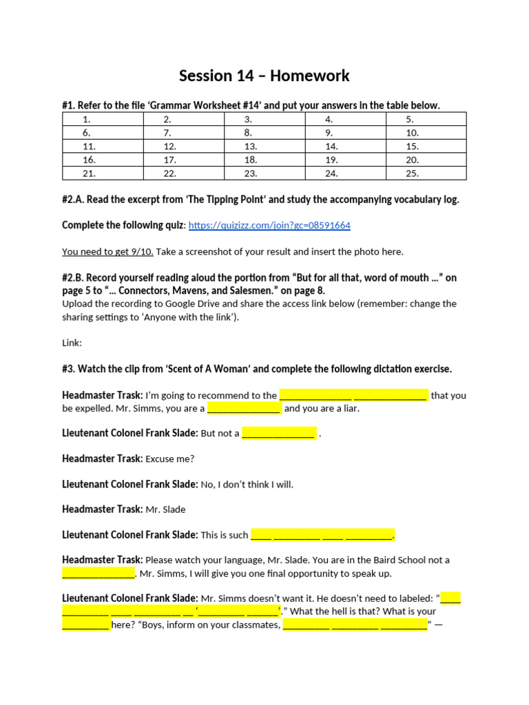 Session 14 Homework Assignments | PDF