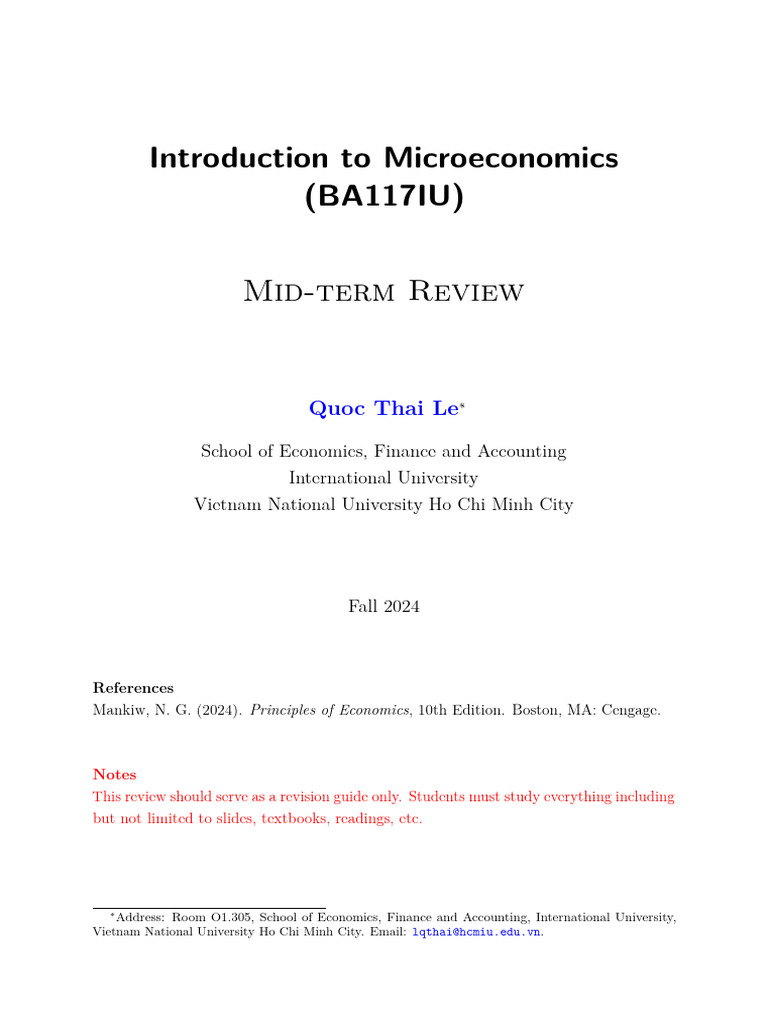 Microeconomics Mid-term Review Guide | PDF | Elasticity (Economics) | Taxes