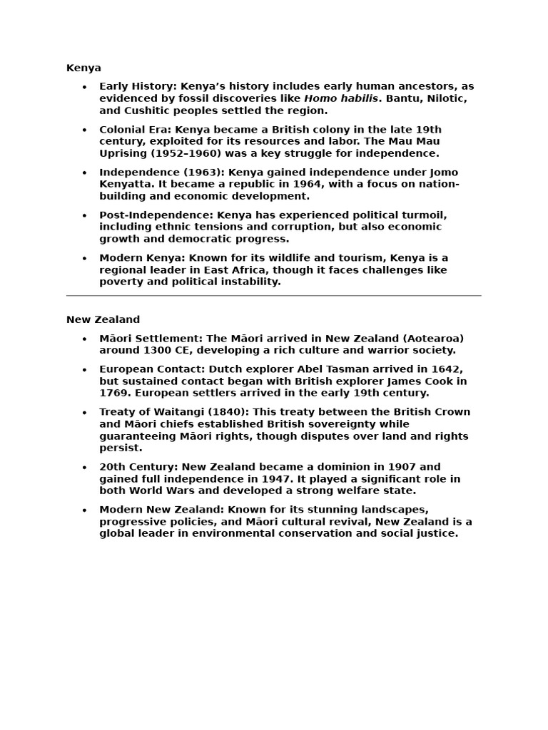 Kenya and NZ History | PDF