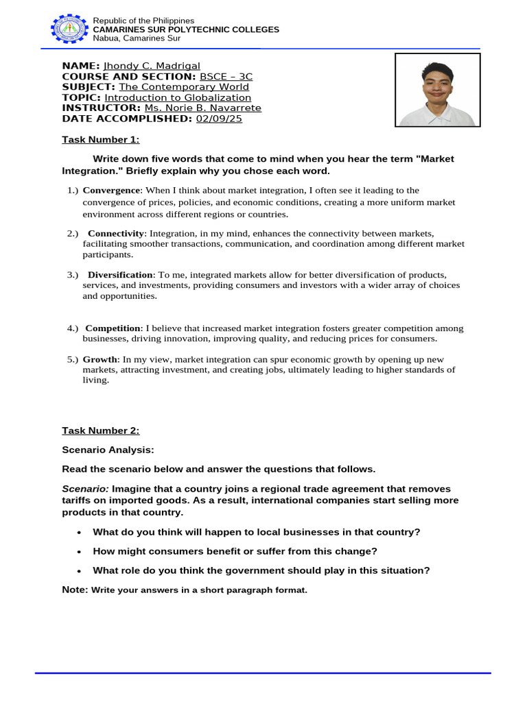 Pre-Activity Lesson 3 Market Integration | PDF | Market (Economics ...