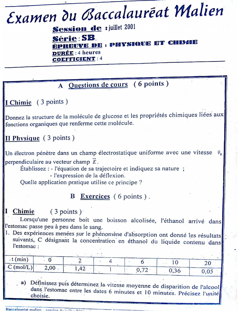 Bac Physique Chimie 2001 SB | PDF