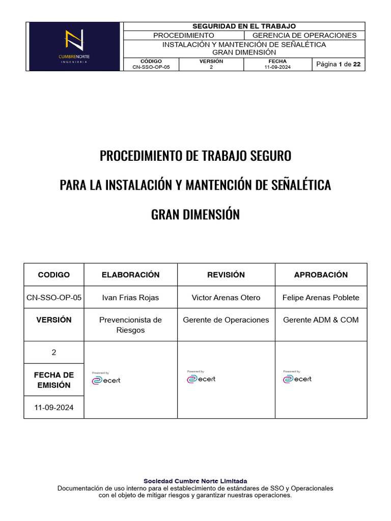 PROCEDIMIENTOS_DE_TRABAJO_SEGURO_ESTÁND_20096 (1) | PDF | Valores | Seguridad y salud ocupacional