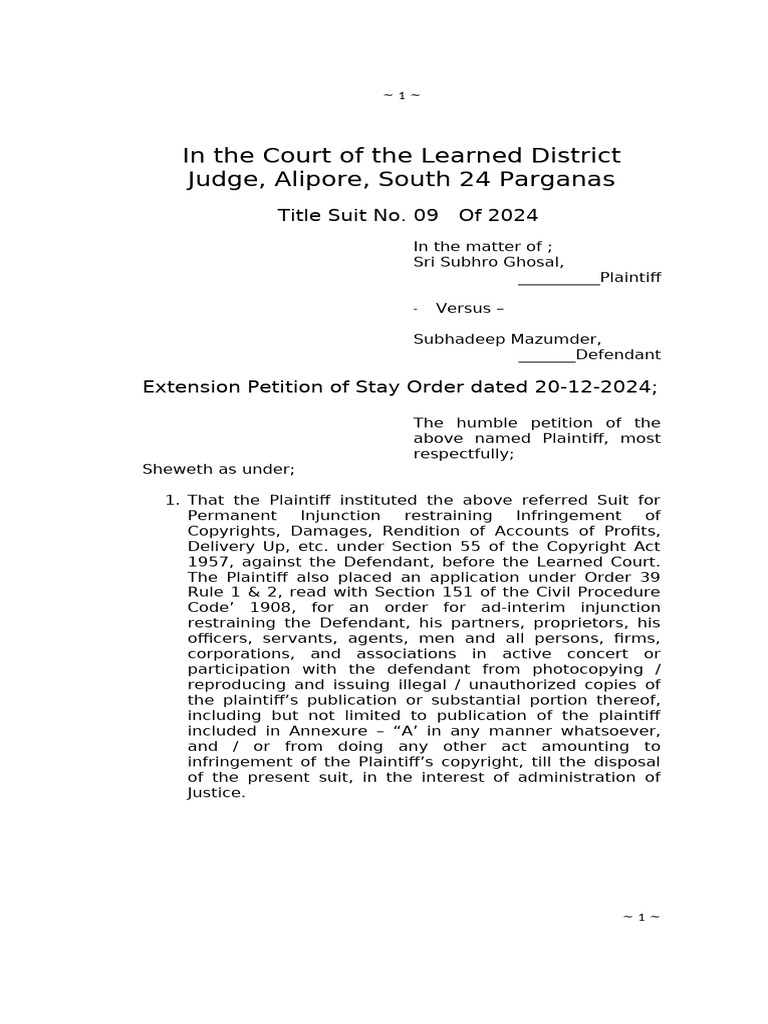 Extension Petition for Copyright Stay Order | PDF | Copyright ...