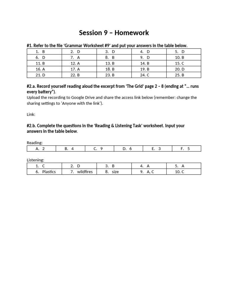 Session 9 Homework Answers & Tasks | PDF