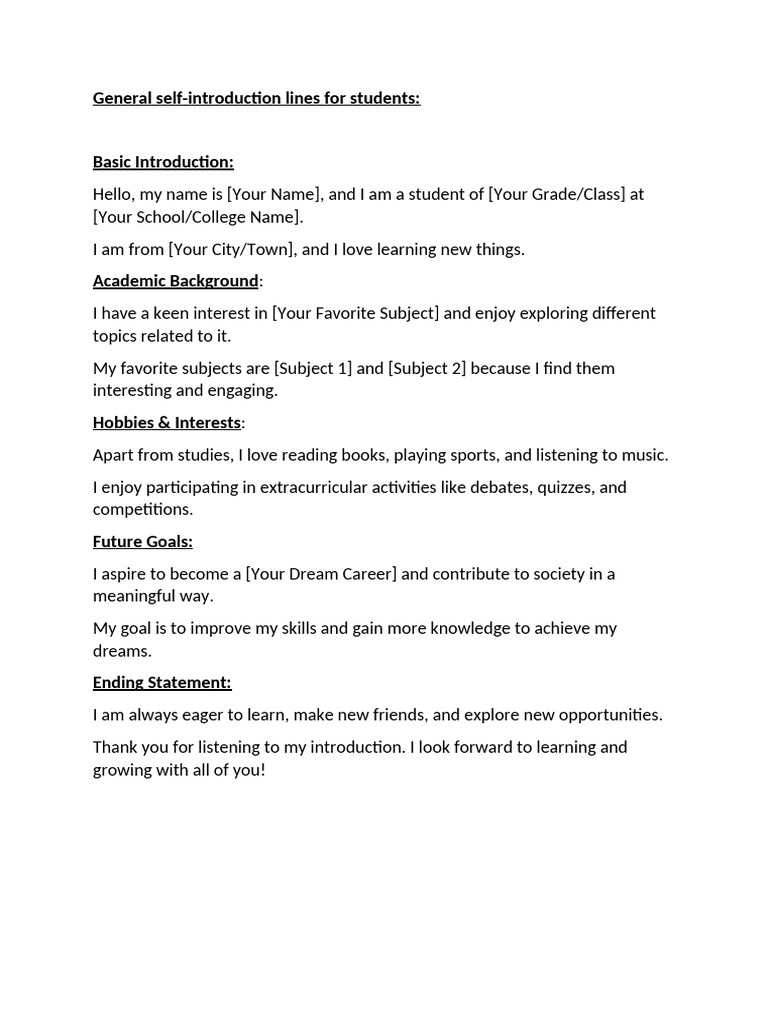 General Self Introduction Lines | PDF