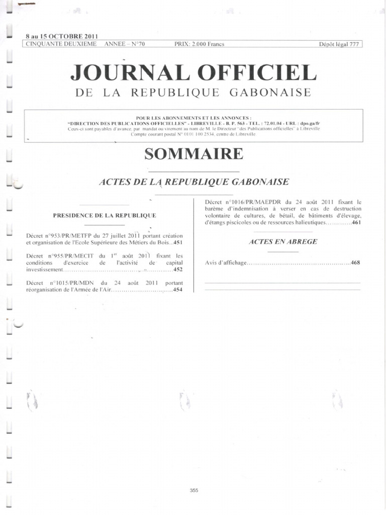 27 - Décret N° 1016 Barême Indemnisation Destruction Culture - Août 2011 | PDF