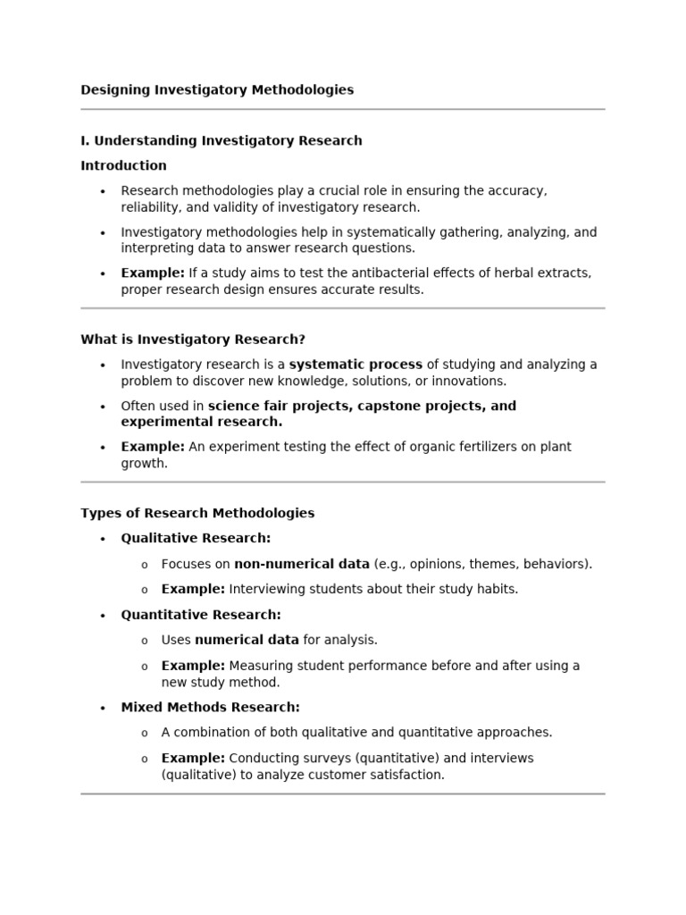 Investigatory Research Methodologies Guide | PDF | Methodology | Experiment