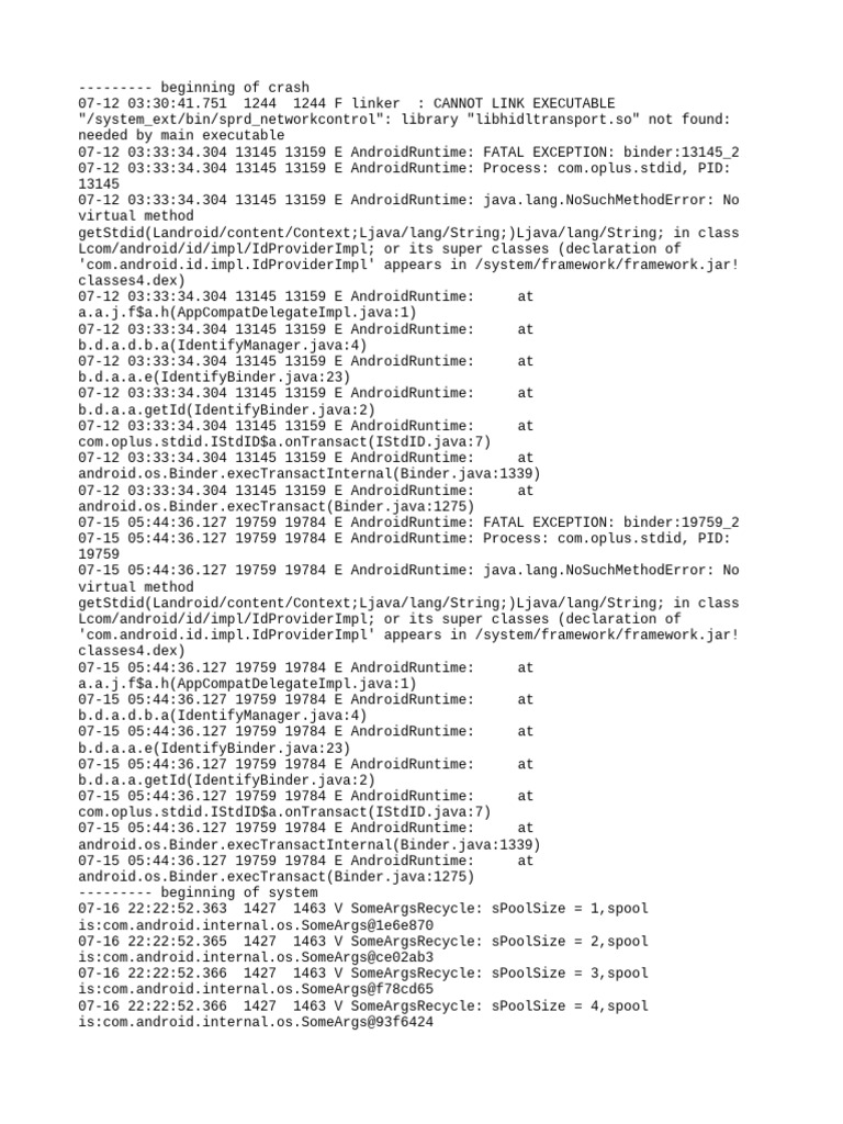 Android Runtime Fatal Exceptions Log | PDF | Computer Programming | Mobile Linux