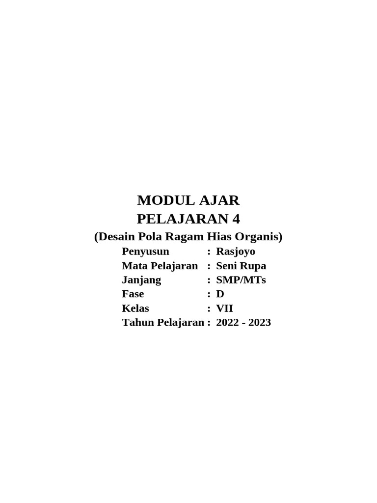 4. MODUL PEMBELAJARAN 4 SENI RUPA 7- DESAIN POLA RAGAM HIAS ORGANIS | PDF