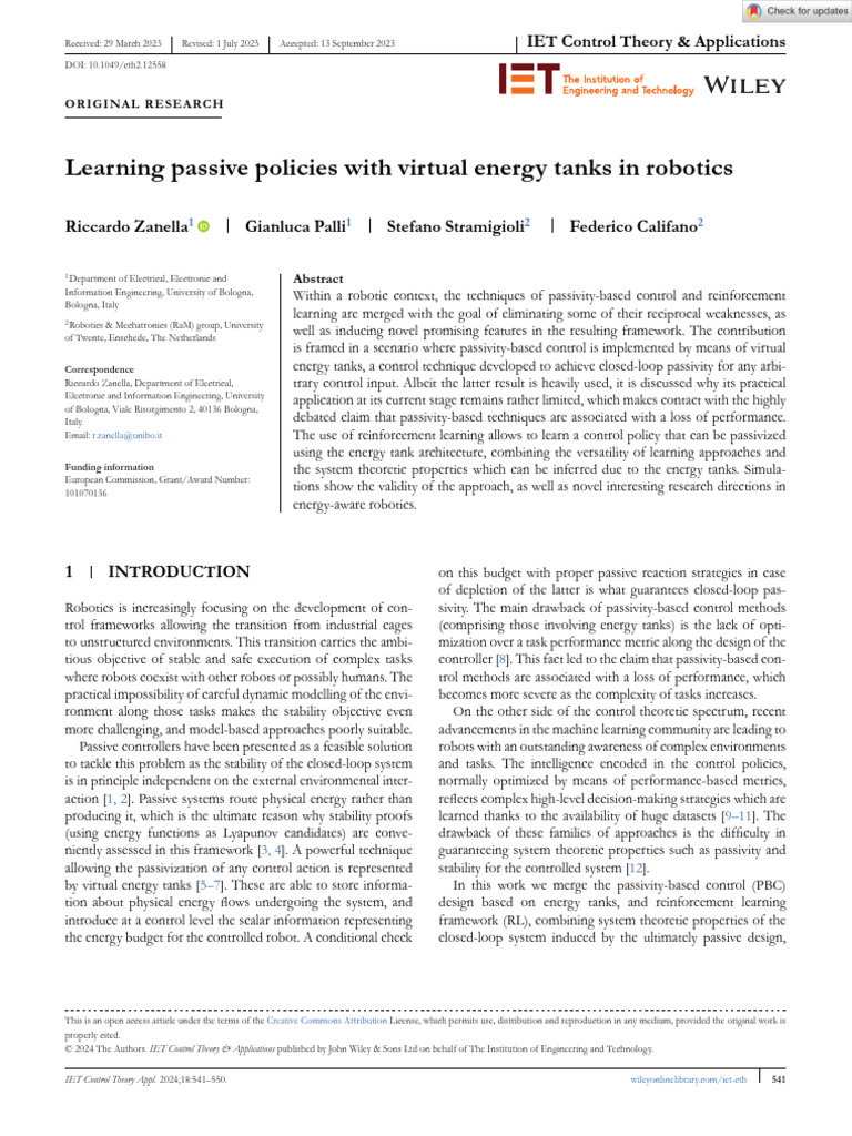 Robotics: Energy Tanks & Learning | PDF | Control Theory