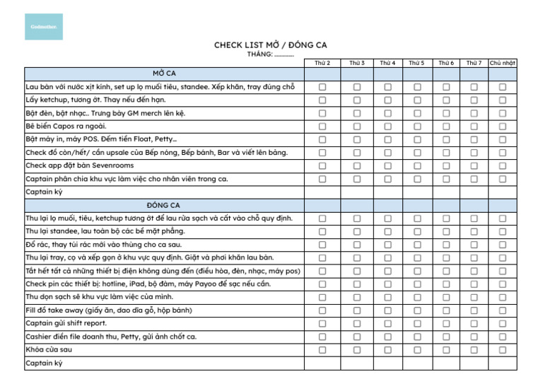 GMHN - Opening - Closing Check List | PDF