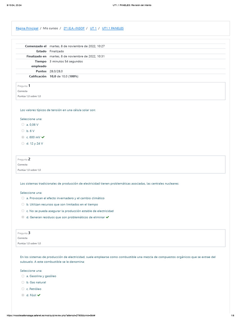 UT1.1 PANELES - Revisión Del Intento | PDF | Energía solar | Fotovoltaica