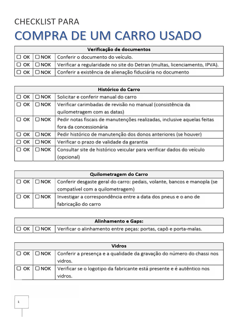 Checklist para Comprar Carro Usado | PDF | Carro | Tecnologia de veículos