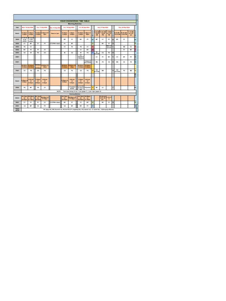 Time Table-Engineering 16-09-2024 | PDF