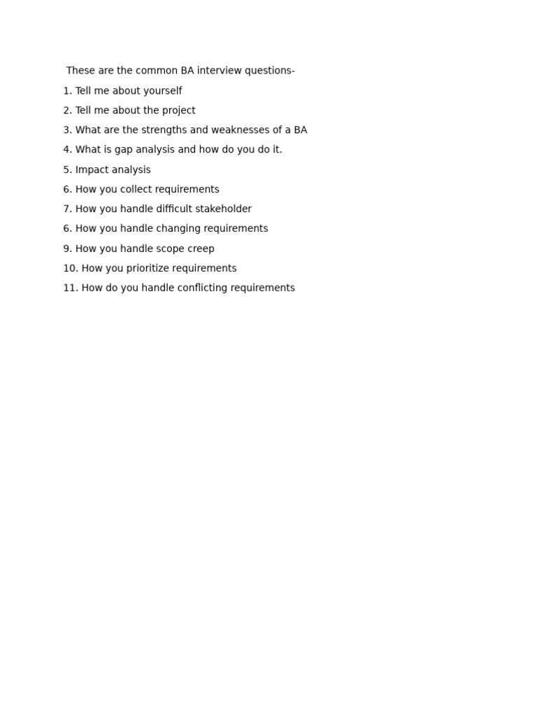 Common BA Interview Questions | PDF