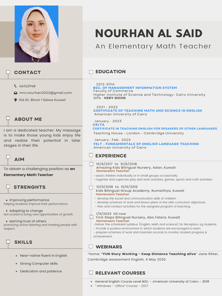 Nourhan Al Sayed Resumee 2025 | PDF | Teachers | Learning