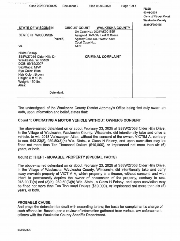 Criminal Complaint Nikita Casap 67c6271f4c5d0 | PDF | Wisconsin Circuit ...