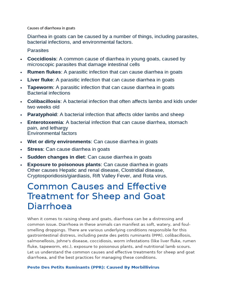 Causes of Diarrhoea in Goats | PDF | Sheep | Diarrhea