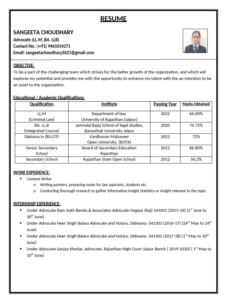 Sangeeta CV | PDF | Advocate