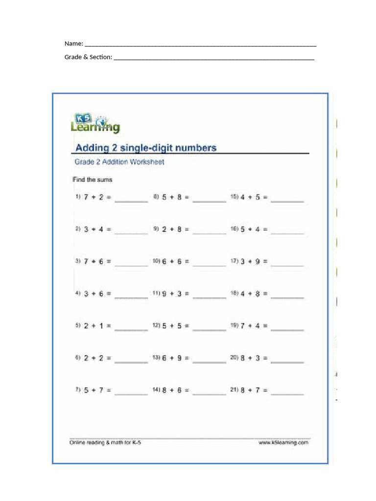 Adding 1 Single Digit | PDF