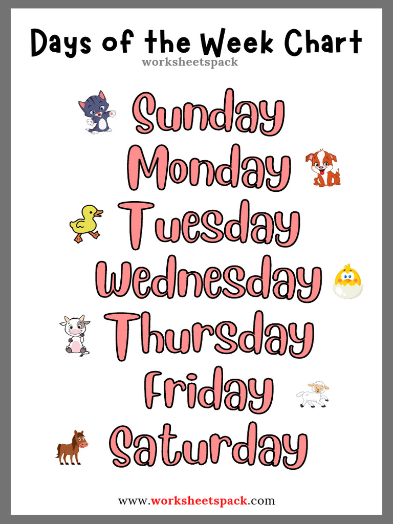 Days of The Week Chart Free Printable | PDF