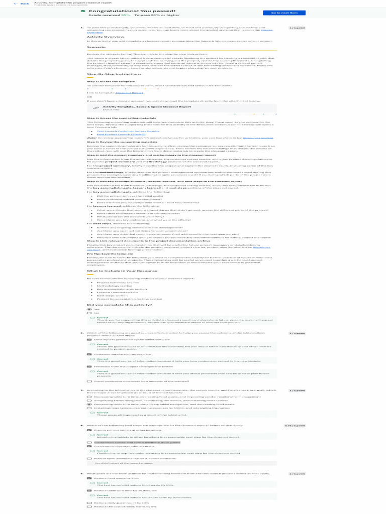 Activity - Complete The Project Closeout Report - Coursera | PDF