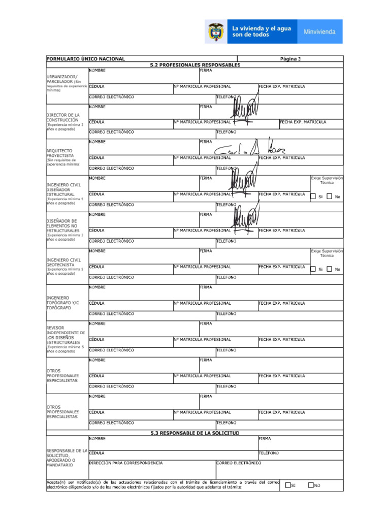Formulario Unico Nacional Diligenciado Profesionales | PDF